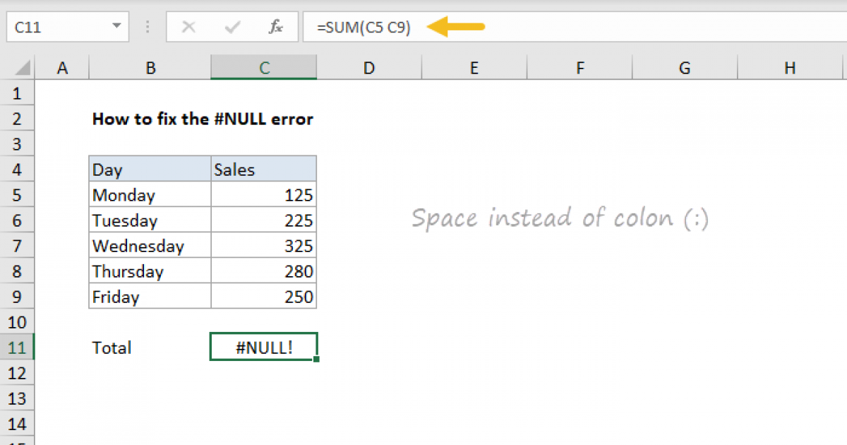 How To Fix The NULL Error Excel Formula Exceljet
